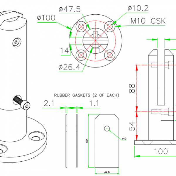 Round Spigot With Base Plate 10-12mm Glass | Trade Balustrade - Glass ...